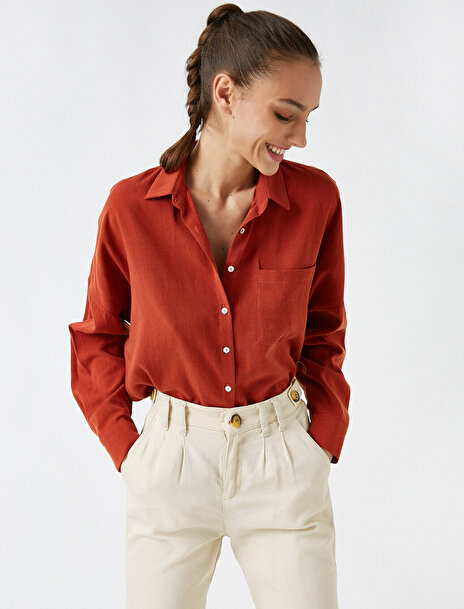 Koton Kadın TENCEL™ Oversize Uzun Kollu Cepli Gömlek