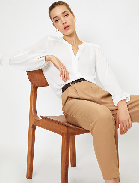 Koton Kadın V Yaka Uzun Kollu Krep Bluz