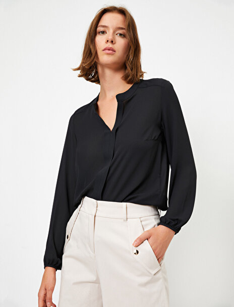 Koton Kadın V Yaka Uzun Kollu Krep Bluz
