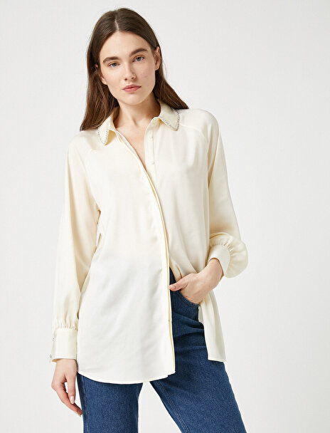 Koton Kadın Taş İşlemeli Saten Gömlek