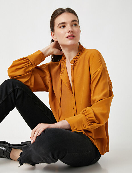 Koton Kadın Uzun Kollu Mandarin Yaka Viskon Gömlek Koton Kadın Uzun Kollu Mandarin Yaka Viskon Gömlek