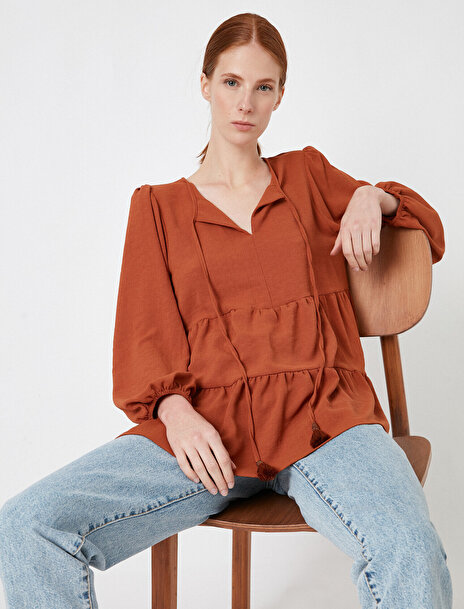Koton Kadın Uzun Kollu Yakası Bağlamalı Bluz