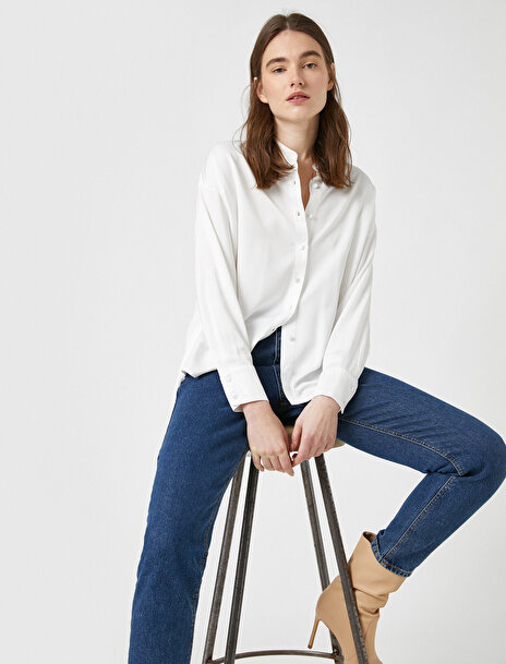 Koton Kadın Mandarin Yaka Düğmeli Saten Gömlek Koton Kadın Mandarin Yaka Düğmeli Saten Gömlek