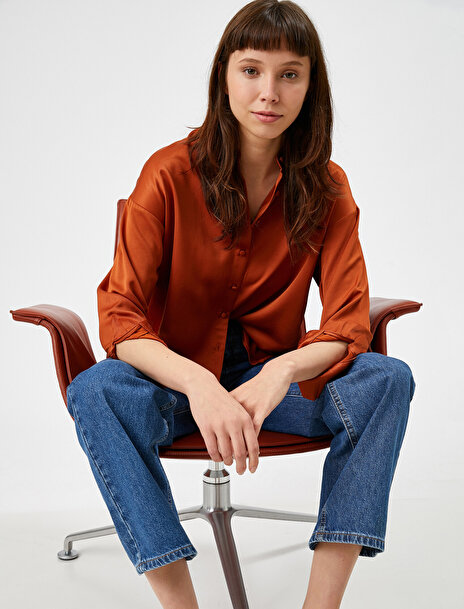 Koton Kadın Mandarin Yaka Düğmeli Saten Gömlek Koton Kadın Mandarin Yaka Düğmeli Saten Gömlek