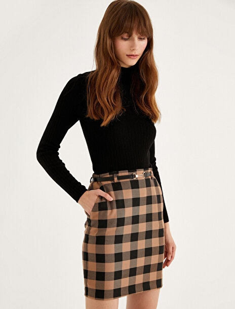 Koton Kadın Kareli Mini Etek