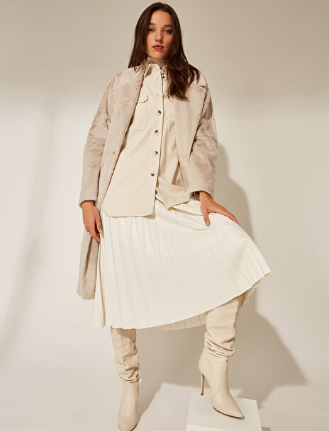 Koton Kadın Pileli Suni Deri Etek