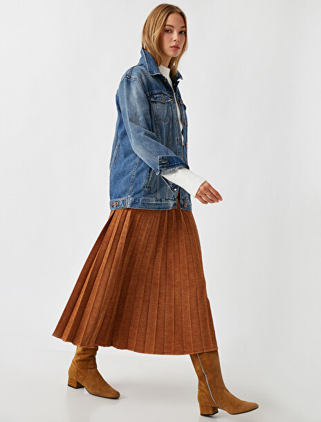 Koton Kadın Kadife Pileli Midi Etek Koton Kadın Kadife Pileli Midi Etek