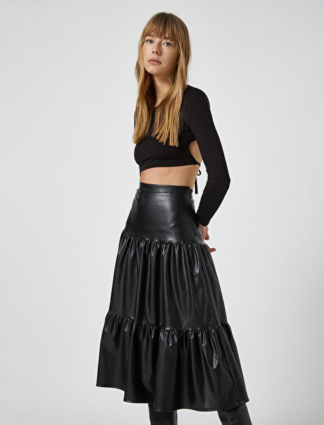 Koton Kadın Suni Deri Midi Etek