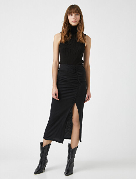 Koton Kadın Yırtmaçlı Büzgü Detaylı Etek