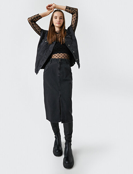 Koton Kadın Pamuklu Yırtmaçlı Midi Kot Etek Koton Kadın Pamuklu Yırtmaçlı Midi Kot Etek