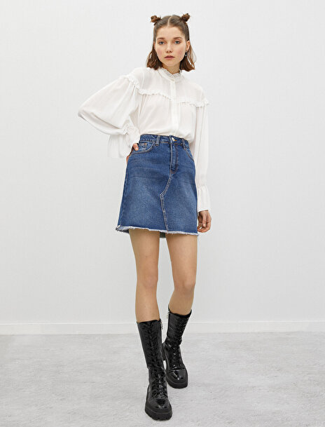 Koton Kadın Pamuklu Mini Kot Etek