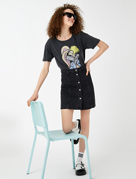 Koton Ole Genç Kız Pamuklu Düğmeli Mini Kot Etek