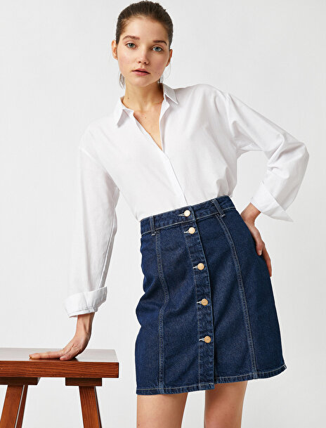 Koton Kadın %100 Pamuk Düğmeli Mini Kot Etek Koton Kadın %100 Pamuk Düğmeli Mini Kot Etek