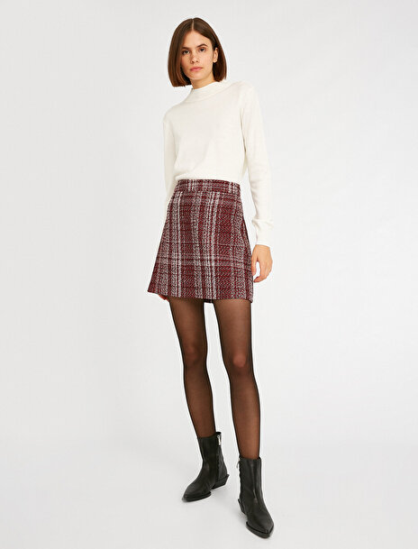 Koton Kadın Yüksek Bel Ekoseli Mini Etek