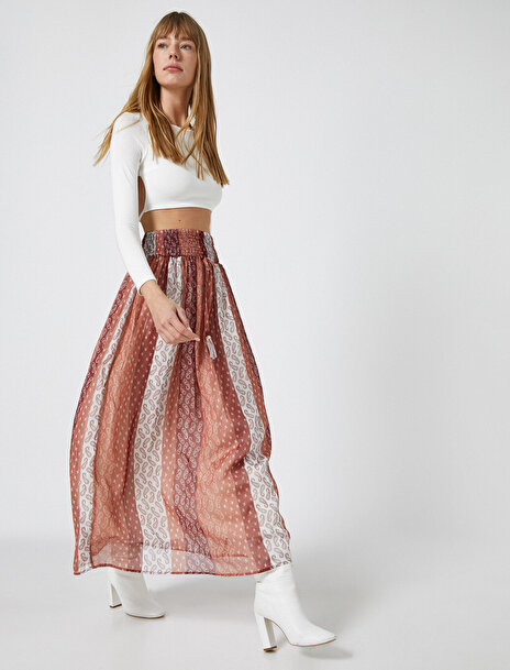 Koton Kadın Şifon Şal Desenli Uzun Etek