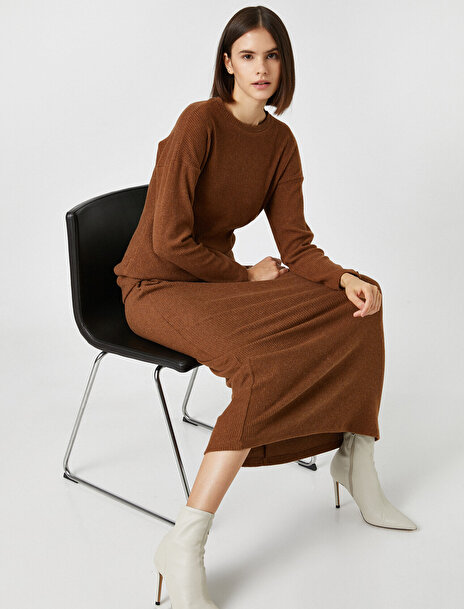 Koton Kadın Düz Renk Dokulu Etek