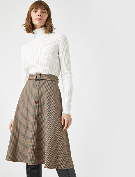 Koton Kadın Düğmeli Kemerli Kareli Etek Koton Kadın Düğmeli Kemerli Kareli Etek