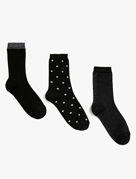Koton Kadın Kadın Puantiyeli Desenli Pamuklu 3'lü Çorap Seti
