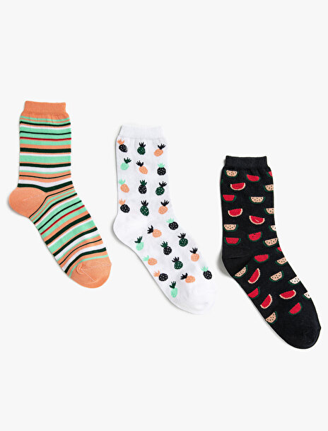 Koton Kadın Kadın Çizgili Desenli Pamuklu Çorap Seti 3'lü