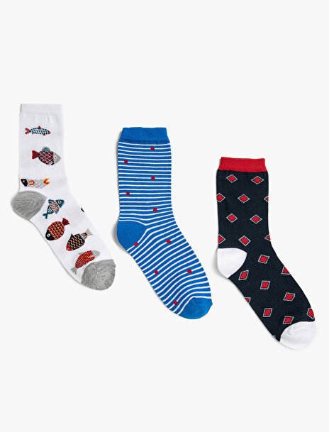 Koton Kadın Kadın Çizgili Desenli Çorap Seti Pamuklu 3'lü