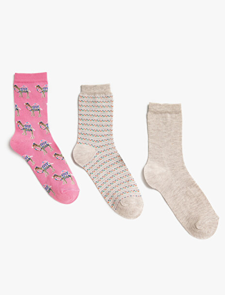 Koton Kadın Kadın Desenli Pamuklu 3'lü Çorap Seti
