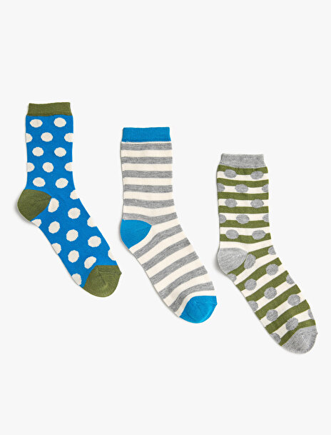 Koton Kadın Kadın Çizgili Puantiyeli Pamuklu 3'lü Çorap Seti