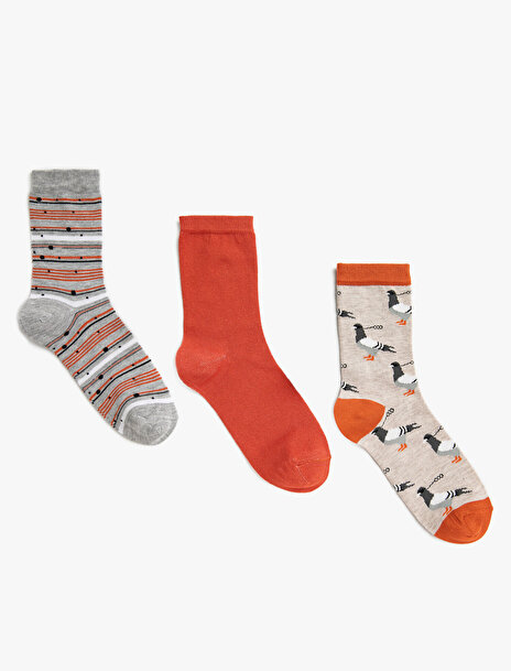 Koton Kadın Kadın Çizgili Desenli Pamuklu 3'lü Çorap Seti