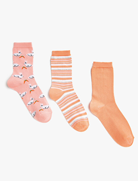 Koton Kadın Kadın Çizgili Desenli Çorap Seti Pamuklu 3'lü