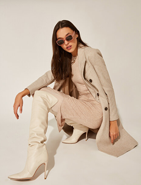 Koton Kadın Bisiklet Yaka Kısa Kollu Yırtmaçlı Elbise