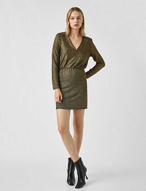 Koton Kadın Vatkalı Elbise Abiye Metalik Kısa