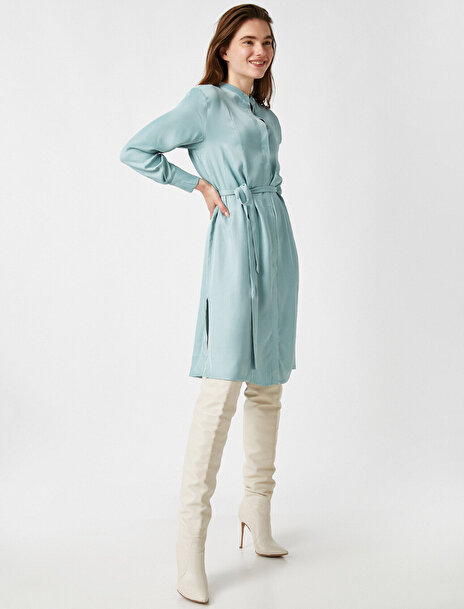 Koton Kadın Saten Uzun Kollu Yırtmaçlı Elbise