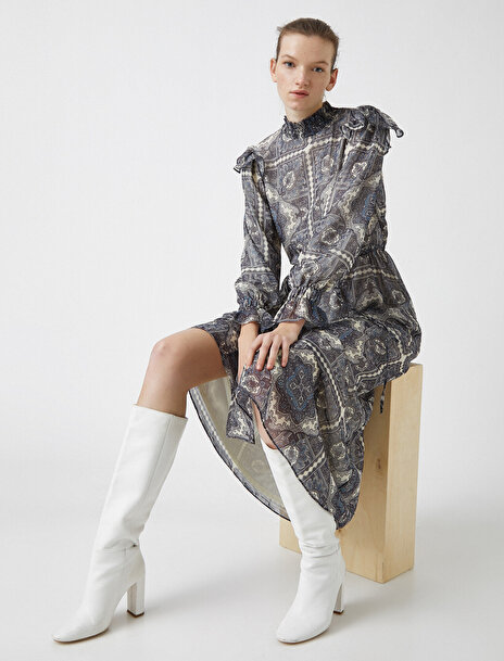 Koton Kadın Şal Desenli Şifon Elbise