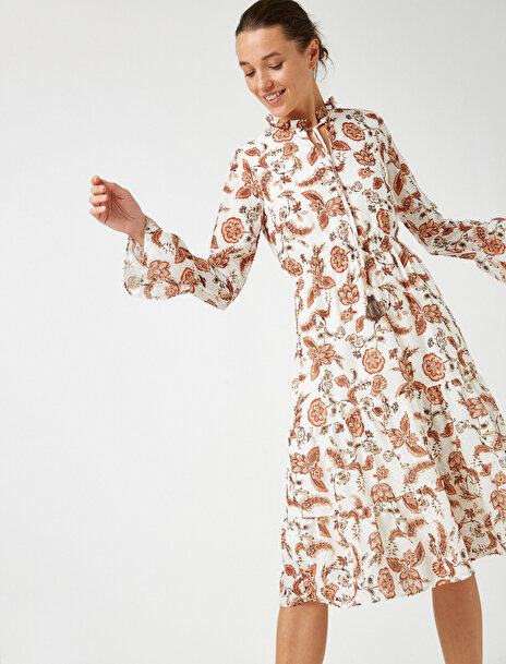 Koton Kadın Mandarin Yaka Şal Desenli Elbise Koton Kadın Mandarin Yaka Şal Desenli Elbise