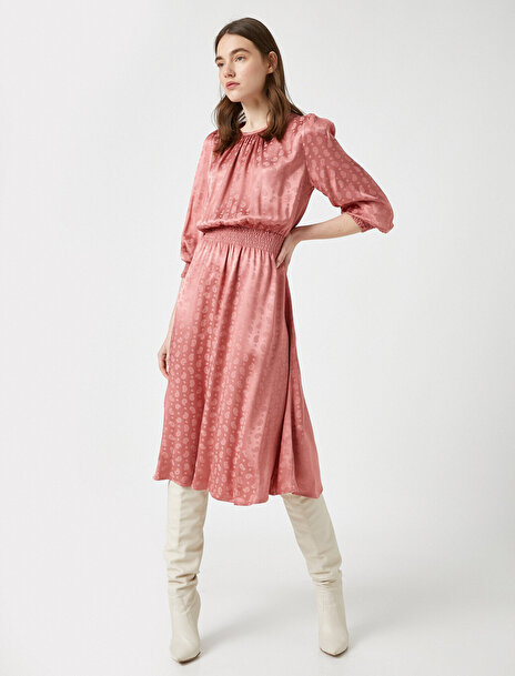 Koton Kadın Bisiklet Yaka Uzun Kollu Hayvan Desenli Elbise