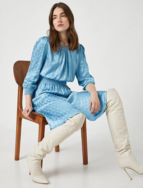 Koton Kadın Bisiklet Yaka Uzun Kollu Hayvan Desenli Elbise