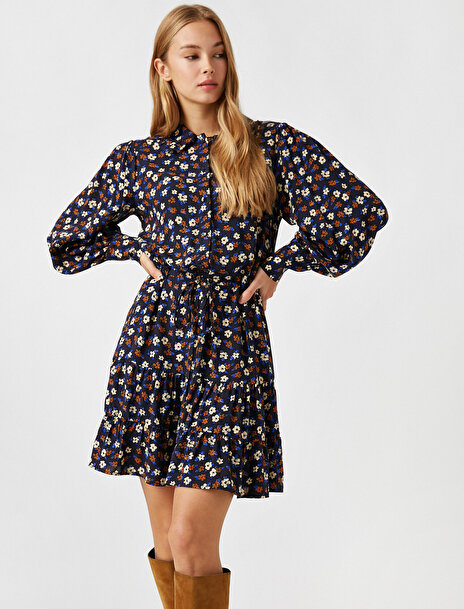 Koton Kadın Gömlek Yaka Çiçek Desenli Kısa Elbise Koton Kadın Gömlek Yaka Çiçek Desenli Kısa Elbise