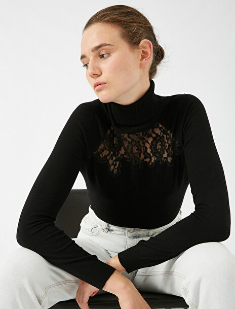 Koton Kadın Balıkçı Yaka Uzun Kollu Dantel Detaylı Triko Kazak Koton Kadın Balıkçı Yaka Uzun Kollu Dantel Detaylı Triko Kazak