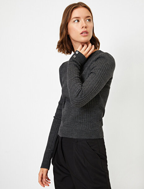 Koton Kadın Bisiklet Yaka Kol Detaylı Triko Kazak