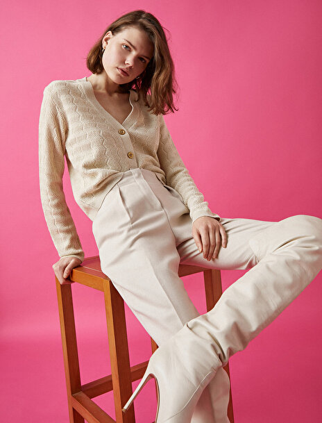 Koton Kadın Metalik Detaylı Düğmeli Triko Hırka