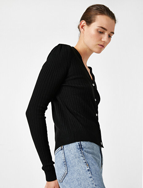 Koton Kadın V Yaka Düğmeli Triko Hırka