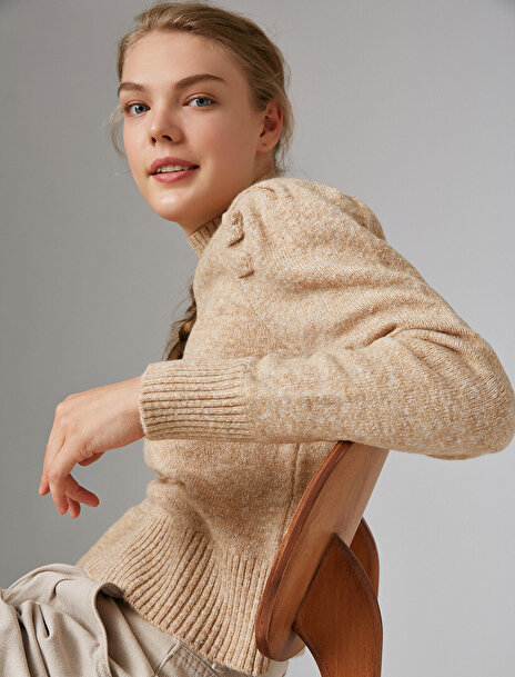 Koton Kadın Bisiklet Yaka Balon Kol Triko Kazak