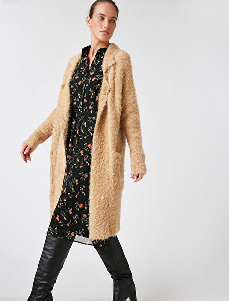 Koton Kadın Uzun Kol Oversize Cepli Triko Hırka