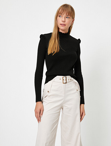 Koton Kadın Uzun Kollu Fırfırli Triko Kazak