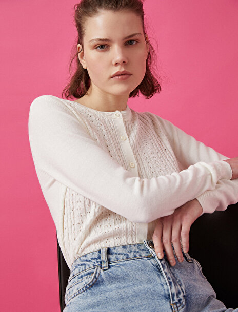 Koton Kadın Saç Örgülü Triko Hırka