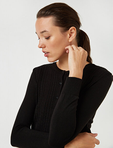 Koton Kadın Saç Örgülü Triko Hırka