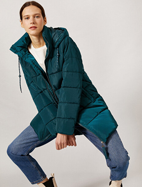 Koton Ole Genç Kız Şişme Mont Kapüşonlu Uzun Fermuarlı