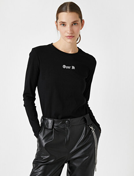 Koton Ole Genç Kız %100 Pamuk Bisiklet Yaka Uzun Kollu Yazılı Baskılı Tişört Koton Ole Genç Kız %100 Pamuk Bisiklet Yaka Uzun Kollu Yazılı Baskılı Tişört