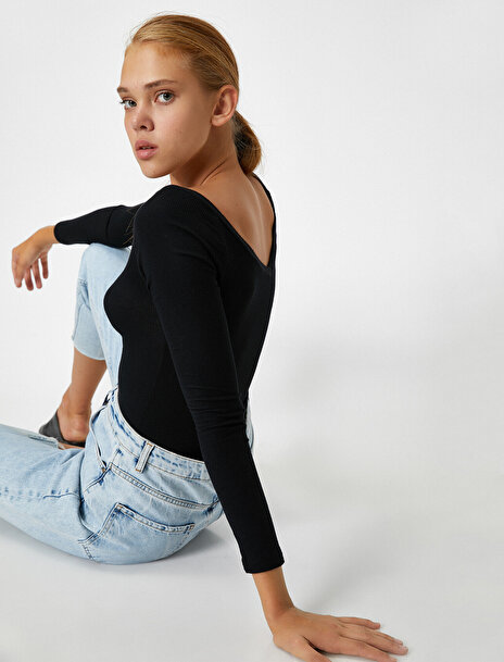 Koton Kadın V Yaka Uzun Kollu Slim Tişört