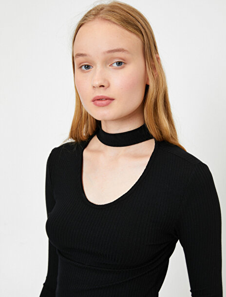 Koton Ole Genç Kız Kesik Yaka Ribanalı Kumaş Slim Fit Tişört