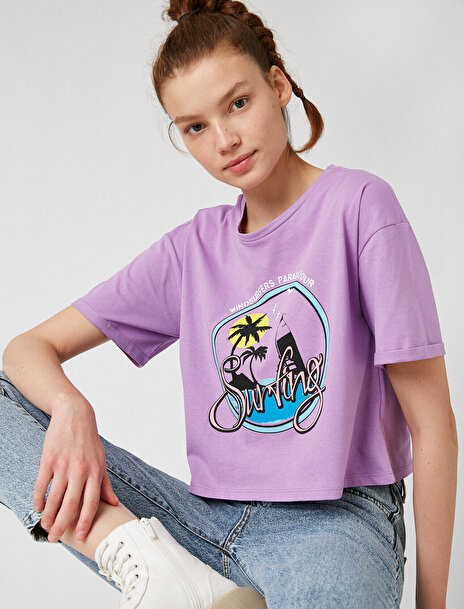 Koton Ole Genç Kız %100 Pamuk Baskılı Crop Tişört